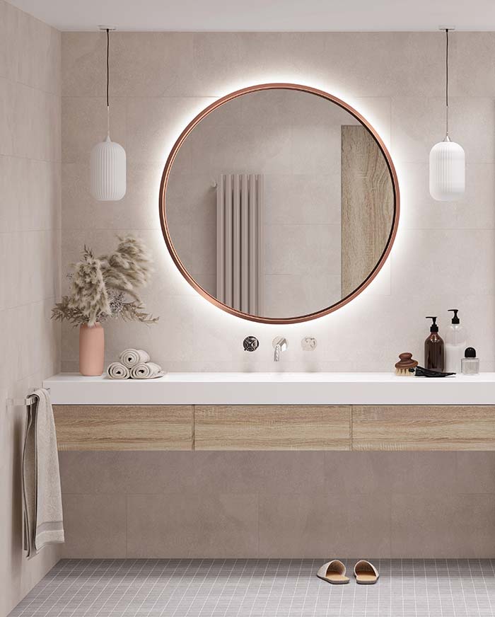 Lustro Scandi – miedziane podświetlane | GieraDesign